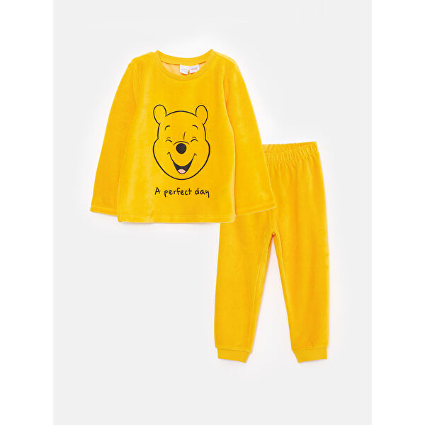 Bisiklet Yaka Uzun Kollu Winnie the Pooh Baskılı Erkek Bebek Pijama Takımı