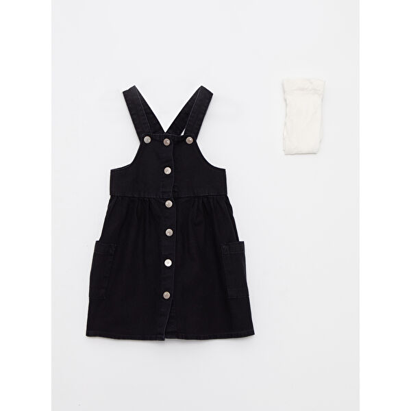 Basic Kız Bebek Jean Elbise ve Külotlu Çorap 2'li Takım