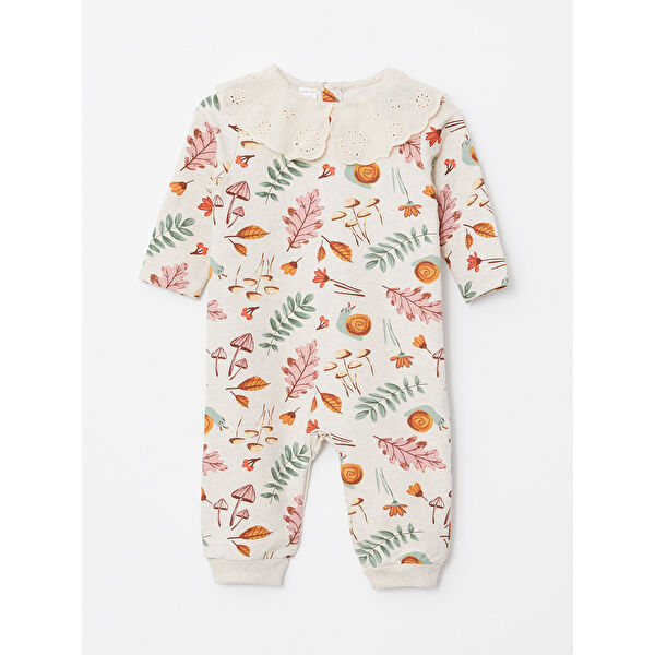 Bebe Yaka Uzun Kollu Desenli Kız Bebek Tulum