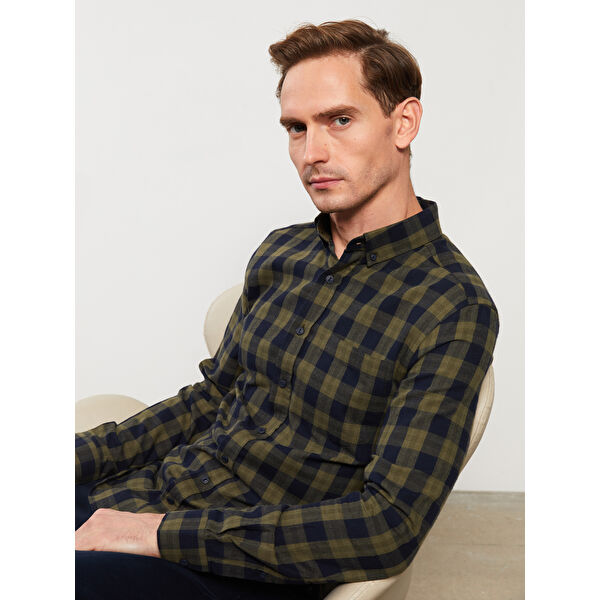 Regular Fit Uzun Kollu Ekose Gabardin Erkek Gömlek Regular Fit Uzun Kollu Ekose Gabardin Erkek Gömlek