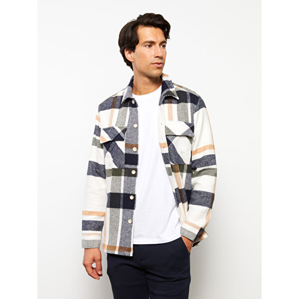 Rahat Kalıp Uzun Kollu Ekose Erkek Gömlek Ceket