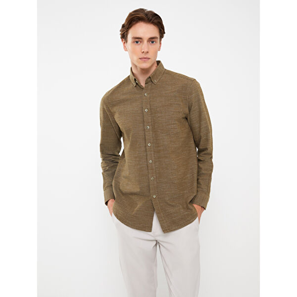 Regular Fit Uzun Kollu Armürlü Erkek Gömlek