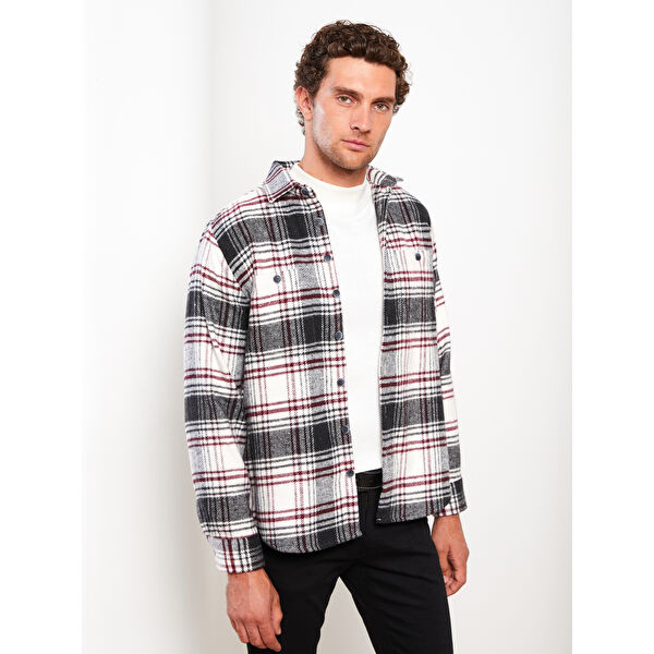 Oversize Uzun Kollu Ekose Gabardin Erkek Gömlek Ceket