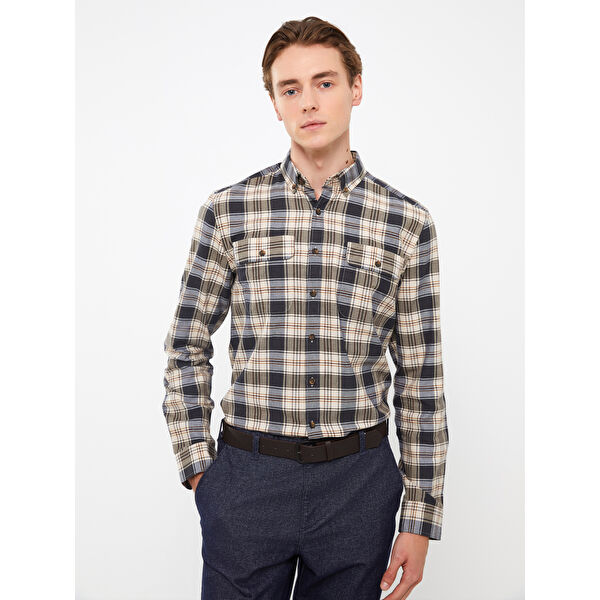 Regular Fit Uzun Kollu Ekose Gabardin Erkek Gömlek Regular Fit Uzun Kollu Ekose Gabardin Erkek Gömlek