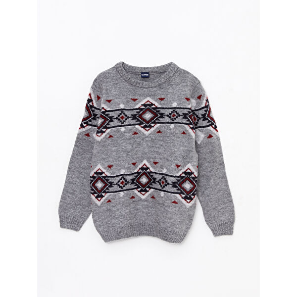 Bisiklet Yaka Desenli Uzun Kollu Erkek Çocuk Triko Kazak