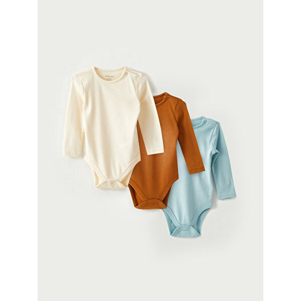 Bisiklet Yaka Uzun Kollu Basic Erkek Bebek Çıtçıtlı Body 3'lü