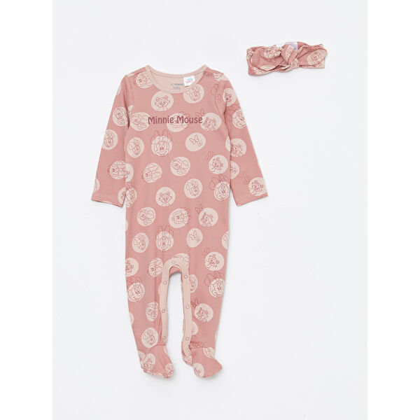 Bisiklet Yaka Uzun Kollu Minne Mouse Baskılı Kız Bebek Tulum ve Saç Bandı 2'li Takım Bisiklet Yaka Uzun Kollu Minne Mouse Baskılı Kız Bebek Tulum ve Saç Bandı 2'li Takım