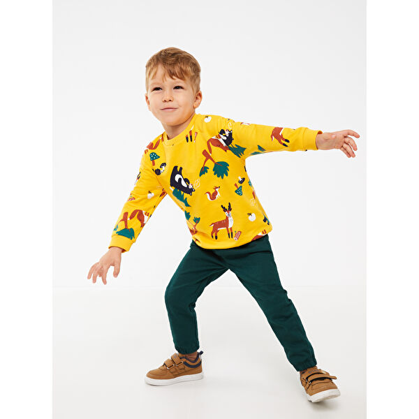 Bisiklet Yaka Uzun Kollu Baskılı Erkek Bebek Sweatshirt ve Pantolon 2'li Takım