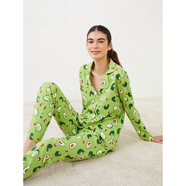 Gömlek Yaka Baskılı Uzun Kollu Pamuklu Kadın Pijama Takımı Gömlek Yaka Baskılı Uzun Kollu Pamuklu Kadın Pijama Takımı