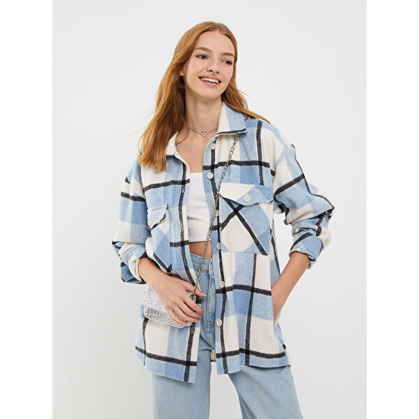 Ekose Uzun Kollu Flanel Kadın Gömlek Ceket