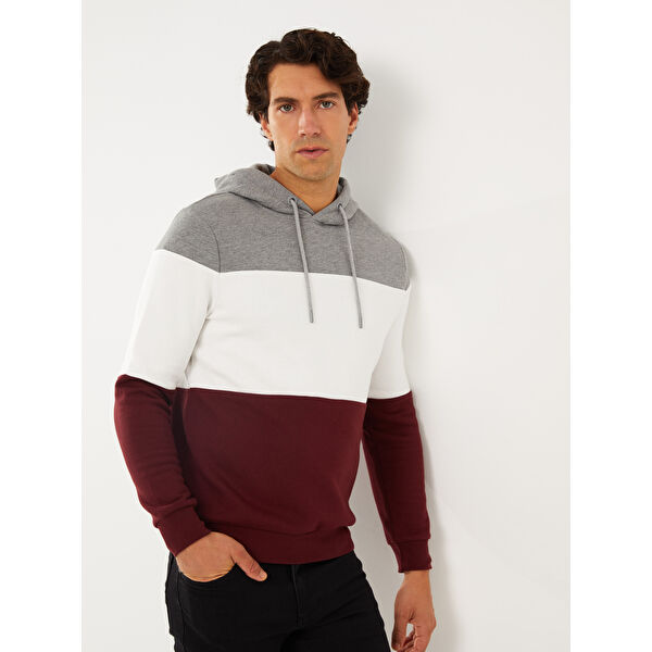 Kapüşonlu Uzun Kollu Renk Bloklu Erkek Sweatshirt Kapüşonlu Uzun Kollu Renk Bloklu Erkek Sweatshirt