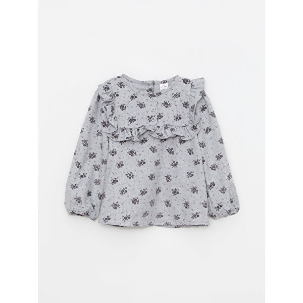 Bisiklet Yaka Uzun Kol Baskılı Kız Bebek Bluz