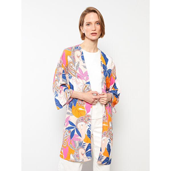 Şal Yaka Desenli Viskon Kadın Kimono