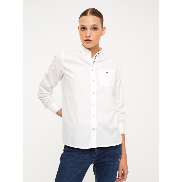 Baskılı Uzun Kollu Oxford Kadın Gömlek