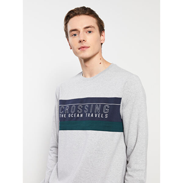 Bisiklet Yaka Uzun Kollu Baskılı Erkek Sweatshirt