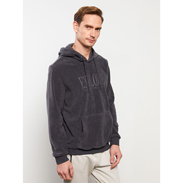 Kapüşonlu Uzun Kollu Baskılı Erkek Sweatshirt