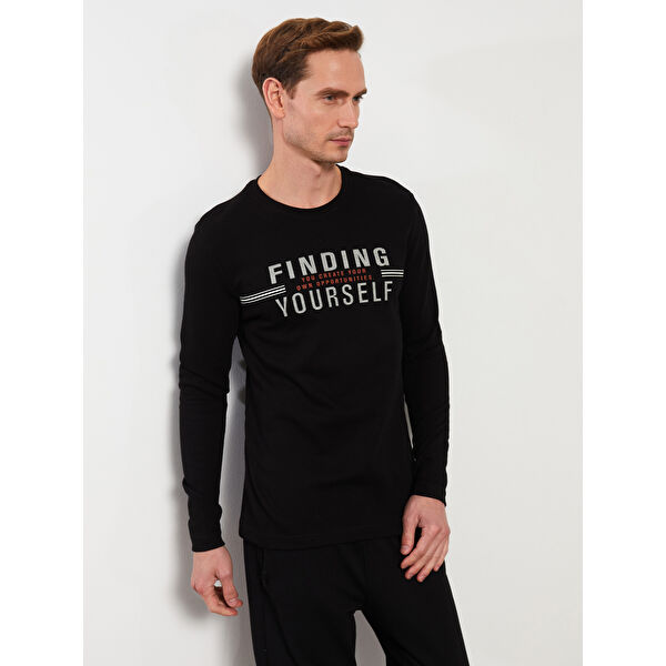 Bisiklet Yaka Uzun Kollu Baskılı Erkek Sweatshirt