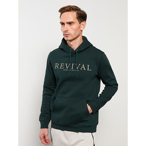 Kapüşonlu Uzun Kollu Baskılı Erkek Sweatshirt