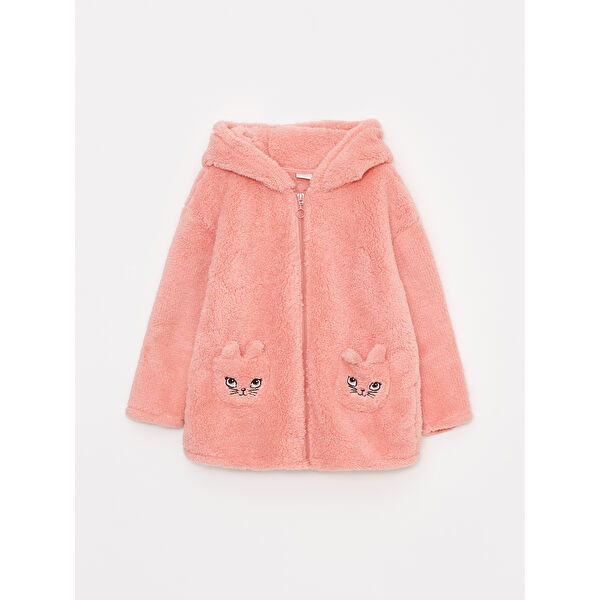 Kapüşonlu Nakışlı Uzun Kollu Pelüş Kız Çocuk Fermuarlı Sweatshirt Kapüşonlu Nakışlı Uzun Kollu Pelüş Kız Çocuk Fermuarlı Sweatshirt