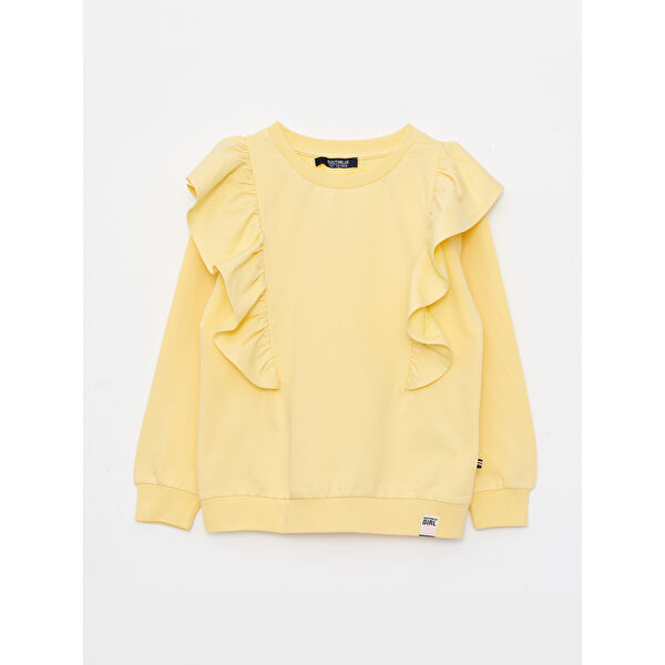 Bisiklet Yaka Fırfır Detaylı Uzun Kollu Kız Çocuk Sweatshirt