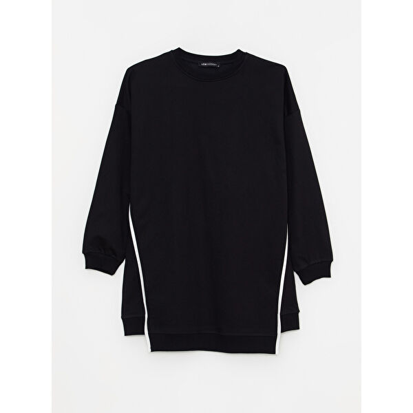 Bisiklet Yaka Düz Uzun Kollu Oversize Kadın Tunik