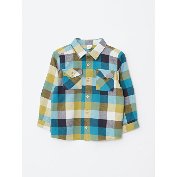 Uzun Kollu Ekose Desenli Gabardin Erkek Bebek Gömlek Uzun Kollu Ekose Desenli Gabardin Erkek Bebek Gömlek