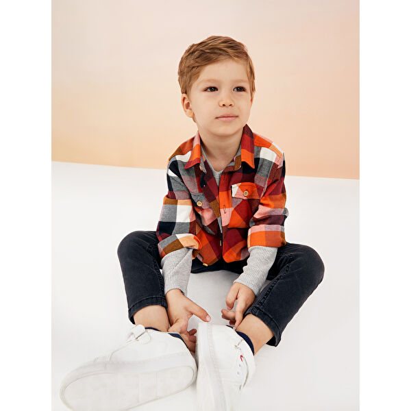 Uzun Kollu Ekose Desenli Gabardin Erkek Bebek Gömlek Uzun Kollu Ekose Desenli Gabardin Erkek Bebek Gömlek