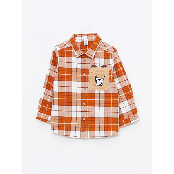 Uzun Kollu Ekose Desenli Pamuklu Erkek Bebek Gömlek