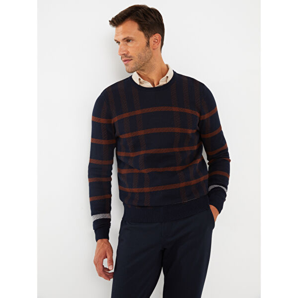 Bisiklet Yaka Uzun Kollu Çizgili Erkek Triko Kazak Bisiklet Yaka Uzun Kollu Çizgili Erkek Triko Kazak