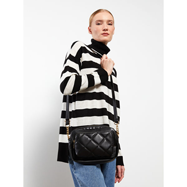 Deri Görünümlü Kapitone Detaylı Kadın Çapraz Çanta