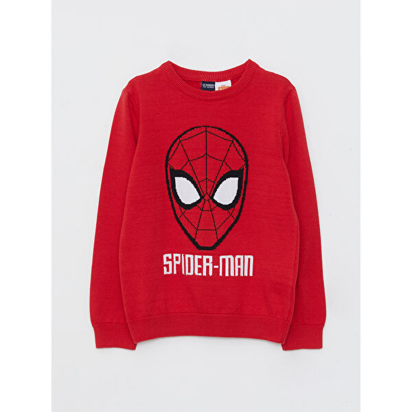Bisiklet Yaka Spiderman Desenli Uzun Kollu Erkek Çocuk Triko Kazak