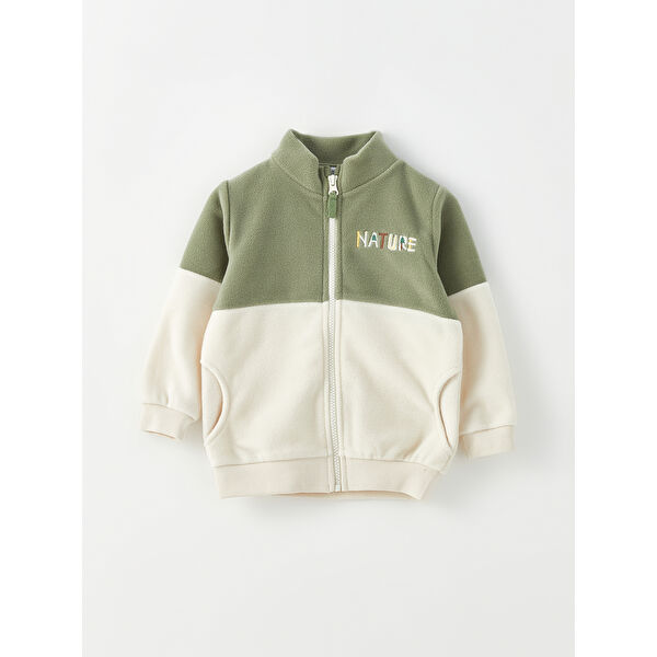 Dik Yaka Uzun Kollu Nakış Detaylı Erkek Bebek Fermuarlı Sweatshirt Dik Yaka Uzun Kollu Nakış Detaylı Erkek Bebek Fermuarlı Sweatshirt