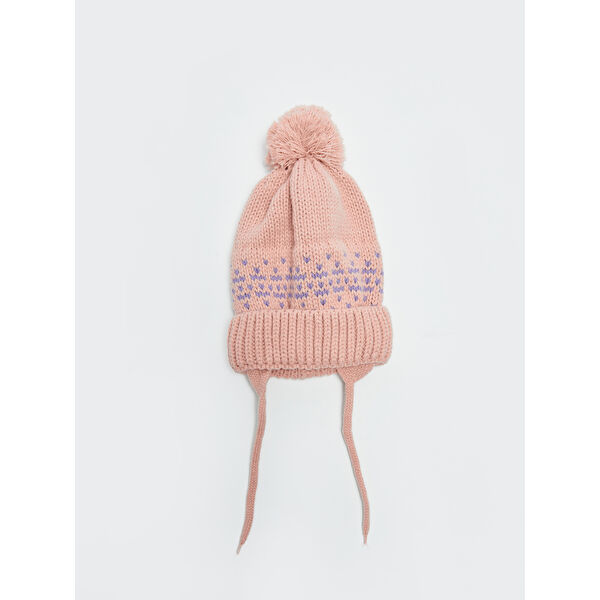 Kendinden Desenli Kız Bebek Triko Bere Kendinden Desenli Kız Bebek Triko Bere