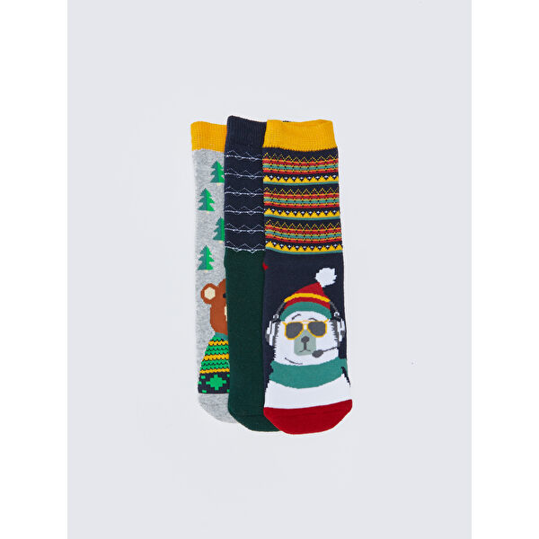 Desenli Erkek Çocuk Havlu Soket Çorap 3'lü