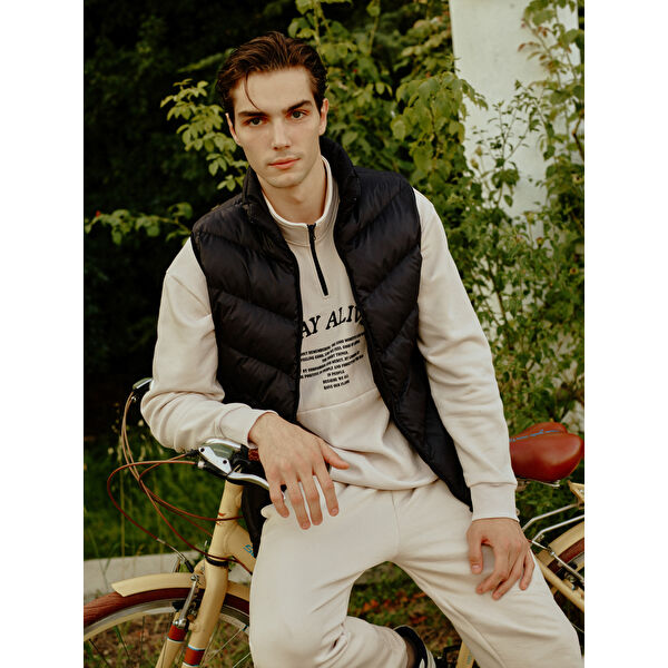 Oversize Dik Yaka Uzun Kollu Baskılı Erkek Sweatshirt