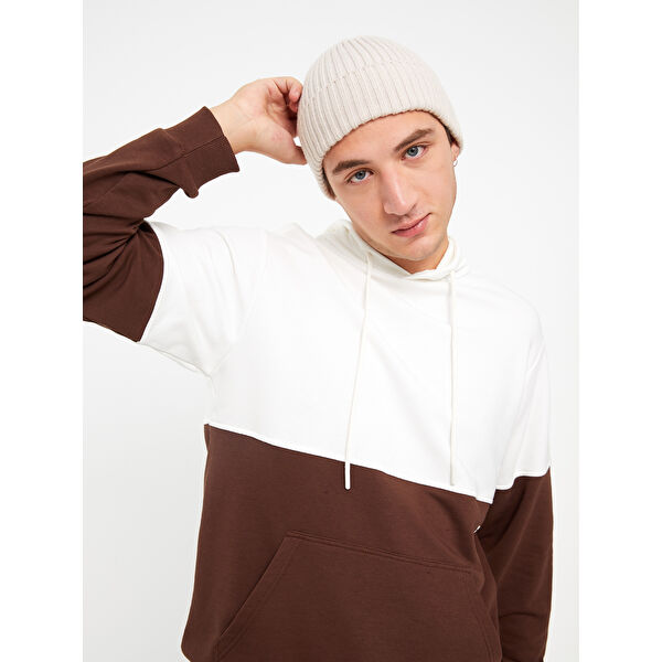 Kapüşonlu Uzun Kollu Renk Bloklu Erkek Sweatshirt