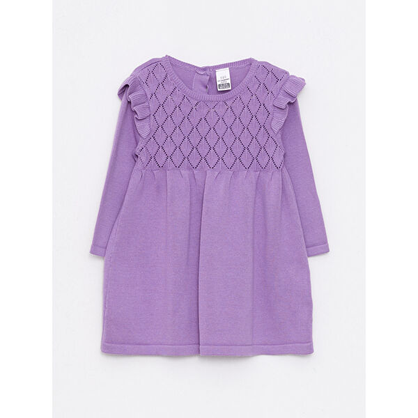 Bisiklet Yaka Uzun Kollu Triko Kendinden Desenli Kız Bebek Elbise Bisiklet Yaka Uzun Kollu Triko Kendinden Desenli Kız Bebek Elbise