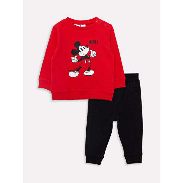 Bisiklet Yaka Uzun Kollu Mickey Mouse Baskılı Sweatshirt ve Eşofman Alt Erkek Bebek 2'li Takım Bisiklet Yaka Uzun Kollu Mickey Mouse Baskılı Sweatshirt ve Eşofman Alt Erkek Bebek 2'li Takım