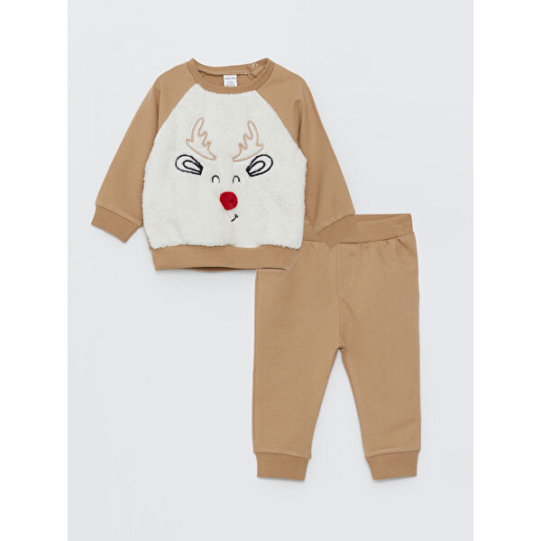 Bisiklet Yaka Uzun Kollu Nakış Detaylı Erkek Bebek Sweatshirt ve Pantolon 2'li Takım Bisiklet Yaka Uzun Kollu Nakış Detaylı Erkek Bebek Sweatshirt ve Pantolon 2'li Takım
