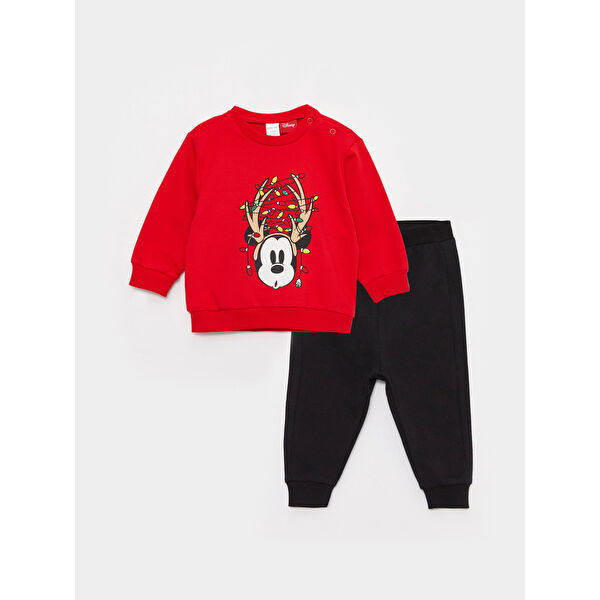 Bisiklet Yaka Uzun Kollu Mickey Mouse Baskılı Erkek Bebek Sweatshirt ve Eşofman Alt 2'li Takım Bisiklet Yaka Uzun Kollu Mickey Mouse Baskılı Erkek Bebek Sweatshirt ve Eşofman Alt 2'li Takım