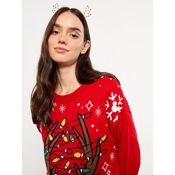 Bisiklet Yaka Mickey Mouse Baskılı Uzun Kollu Kadın Triko Kazak