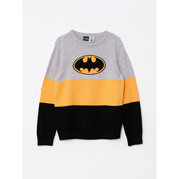 Bisiklet Yaka Batman Desenli Uzun Kollu Erkek Çocuk Triko Kazak