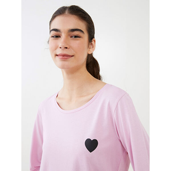Bisiklet Yaka Baskılı Uzun Kollu Pamuklu Kadın Pijama Üst Bisiklet Yaka Baskılı Uzun Kollu Pamuklu Kadın Pijama Üst