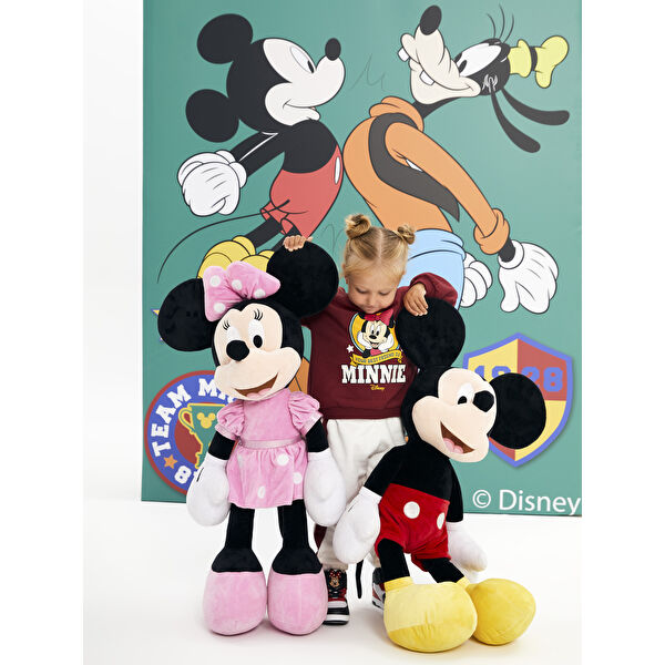 Bisiklet Yaka Uzun Kollu Minnie Mouse Baskılı Kız Bebek Sweatshirt ve Eşofman Alt 2'li Takım