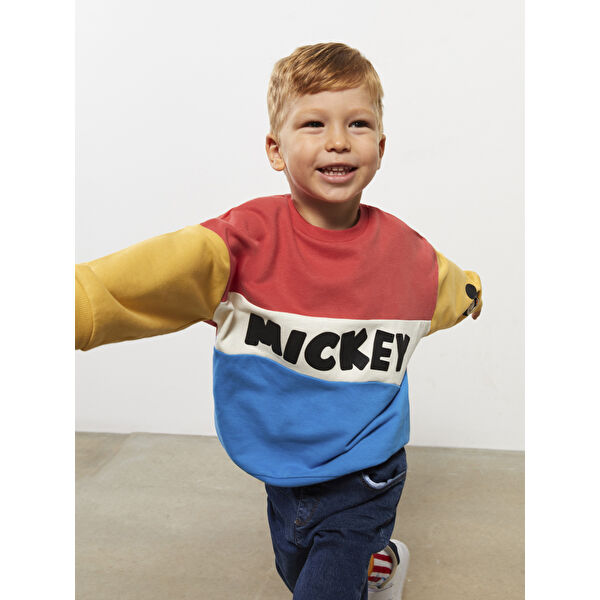 Bisiklet Yaka Uzun Kollu Mickey Mouse Baskılı Erkek Bebek Sweatshirt Bisiklet Yaka Uzun Kollu Mickey Mouse Baskılı Erkek Bebek Sweatshirt