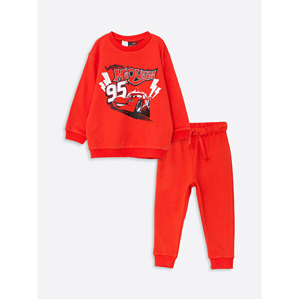 Bisiklet Yaka Uzun Kollu Arabalar Baskılı Erkek Bebek Sweatshirt ve Pantolon 2'li Takım Bisiklet Yaka Uzun Kollu Arabalar Baskılı Erkek Bebek Sweatshirt ve Pantolon 2'li Takım