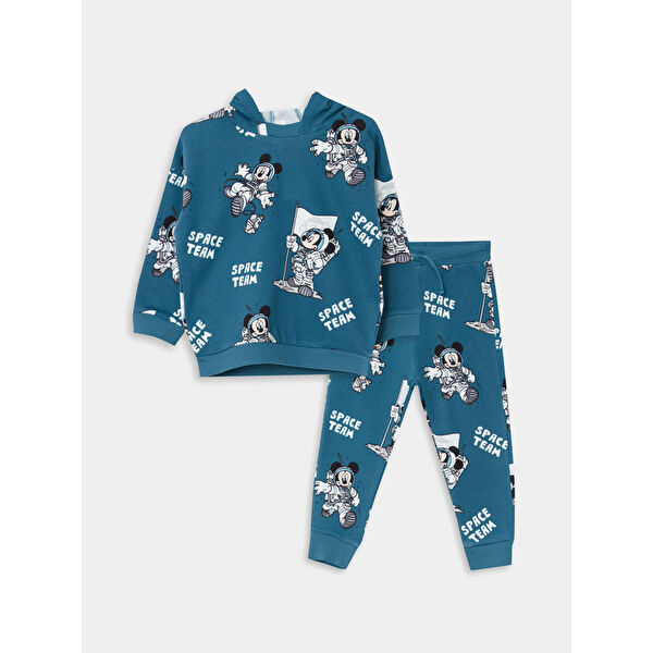 Kapüşonlu Uzun Kollu Mickey Mouse Baskılı Erkek Bebek Sweatshirt ve Pantolon 2'li Takım Kapüşonlu Uzun Kollu Mickey Mouse Baskılı Erkek Bebek Sweatshirt ve Pantolon 2'li Takım