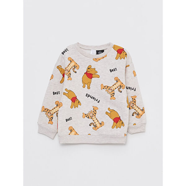 Bisiklet Yaka Uzun Kollu Winnie the Pooh Baskılı Erkek Bebek Sweatshirt Bisiklet Yaka Uzun Kollu Winnie the Pooh Baskılı Erkek Bebek Sweatshirt