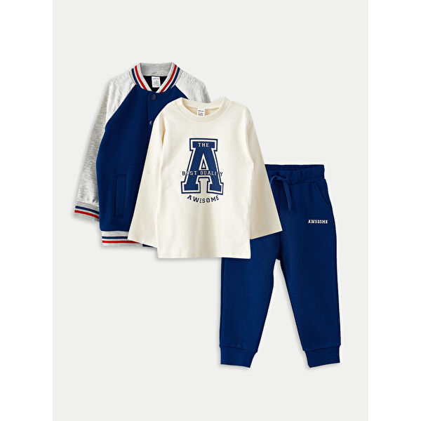 Bisiklet Yaka Uzun Kollu Baskılı Erkek Bebek 3'lü Takım