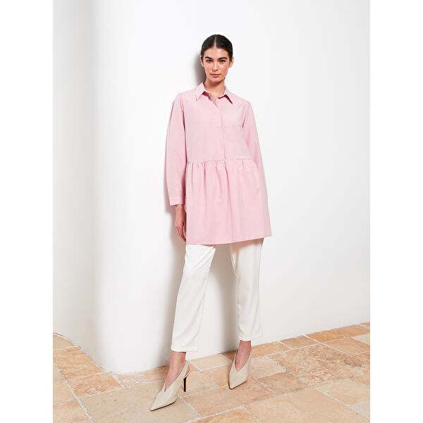 Gömlek Yaka Düz Uzun Kollu Poplin Kadın Tunik Gömlek Yaka Düz Uzun Kollu Poplin Kadın Tunik